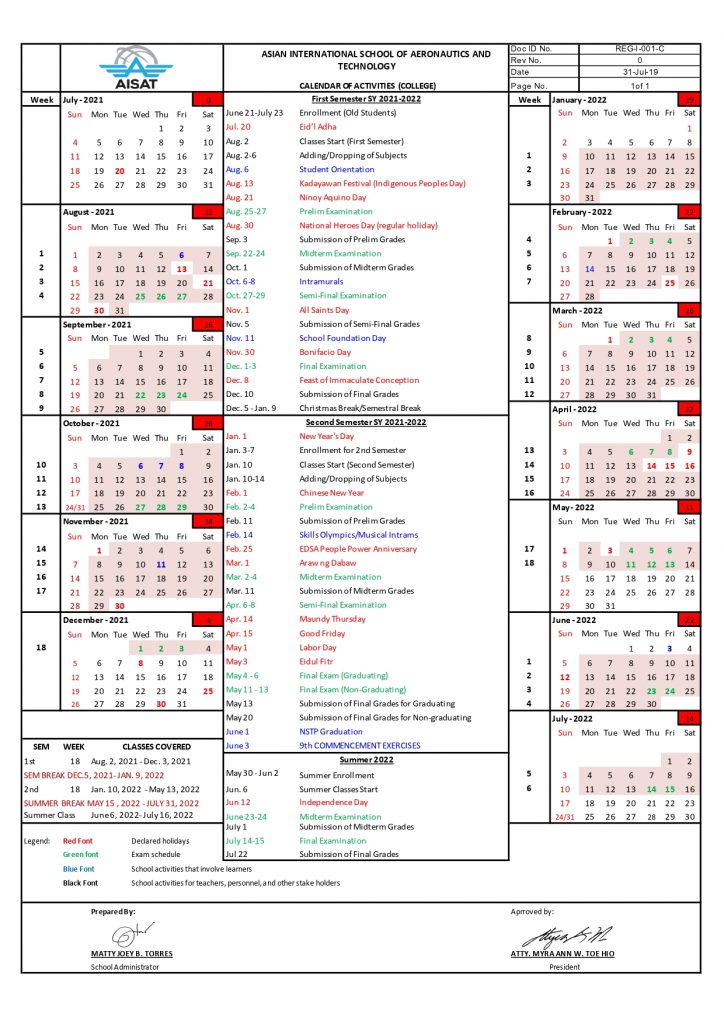 School Calendar 22-23 - AISAT